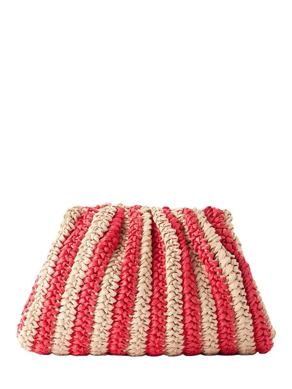 LOEFFLER RANDALL Bailey Striped Crocheted Raffia Clutch - Red