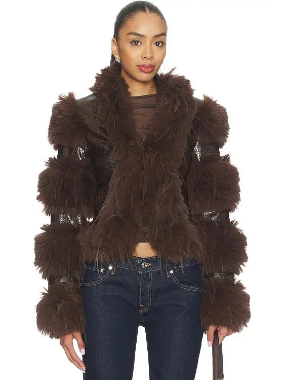 CULTNAKED Faux Fur Caterpillar Coat - Chestnut