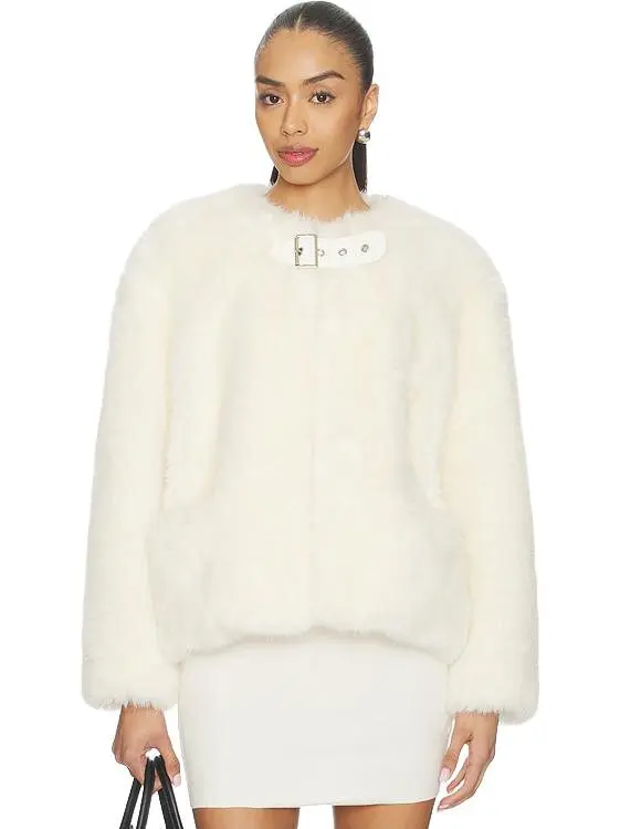 We11Done Faux Fur Belted Jacket - Ivory