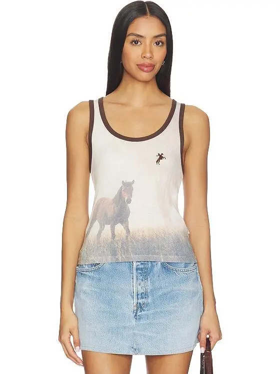 THE LAUNDRY ROOM Ranch Life Smu Rib Tank Top - White & Brown