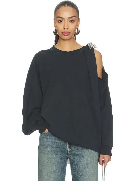 AREA Crystal Knot Long Sleeve T-shirt - Washed Black