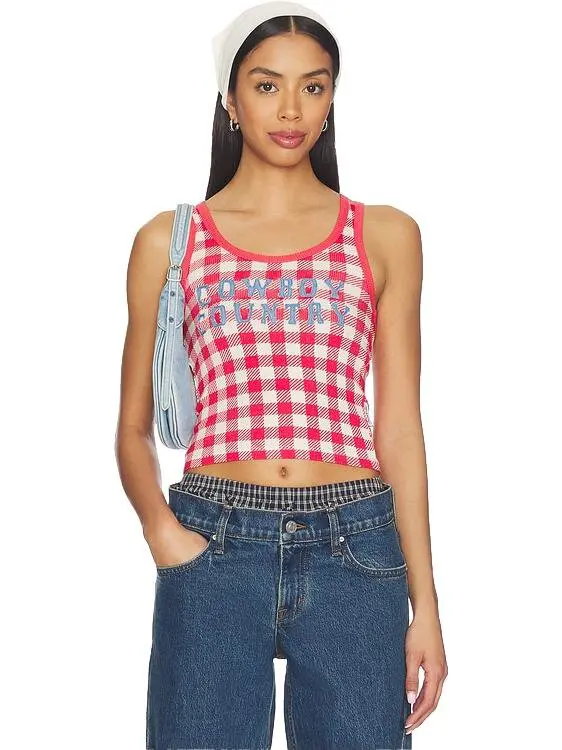 THE LAUNDRY ROOM Cowboy Country Denim Rib Tank Top - Red Gingham