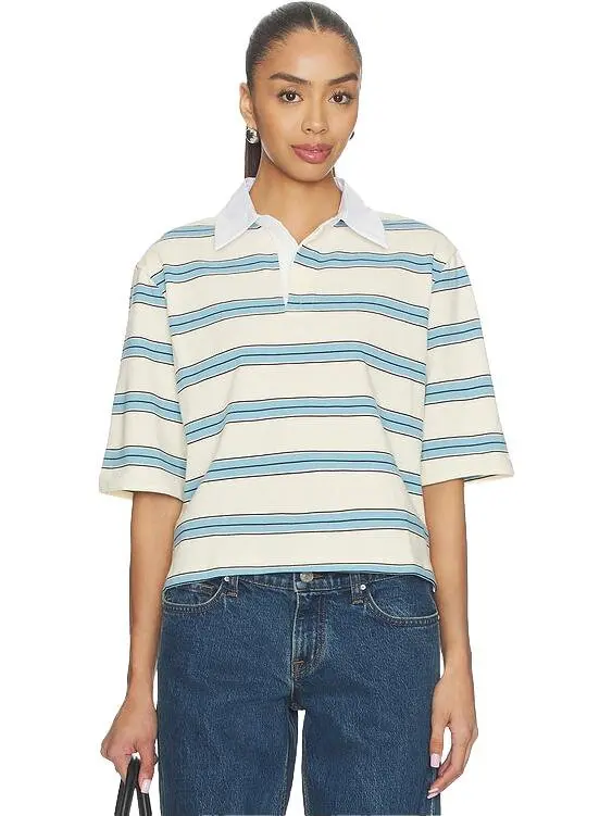 MAUDE CLUB Frankie Top - White & Light Blue Stripe