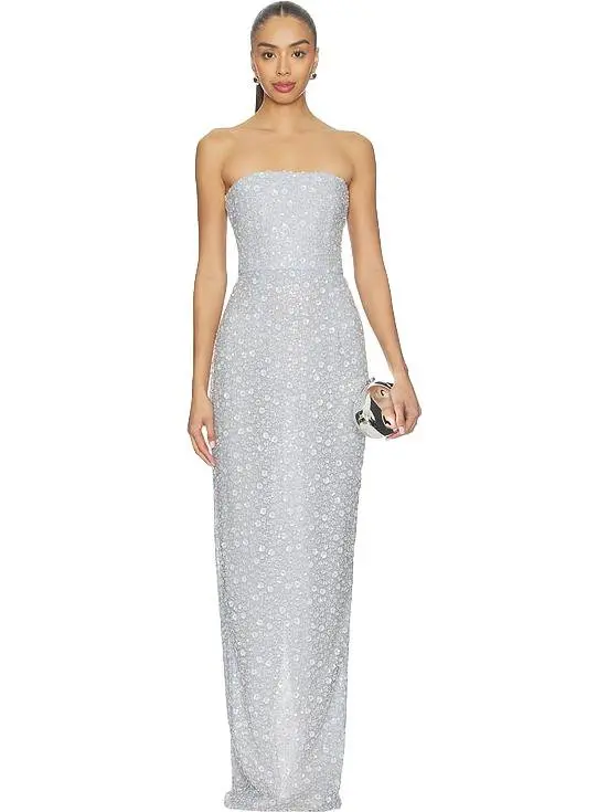 SAU LEE Tilly Beaded Crepe Dress - Silver Grey