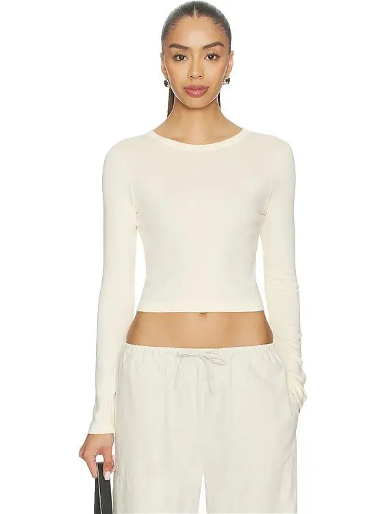 Enza Costa Supima Baby Rib Long Sleeve Cropped Top - Flan