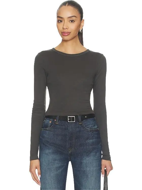 Enza Costa Supima Baby Rib Long Sleeve Cropped Top - Slate