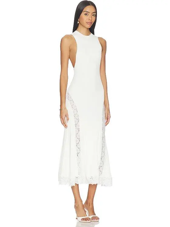 SELF-PORTRAIT Knit Lace Insert Midi Dress - White