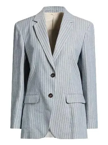 Brunello Cucinelli Single-breasted Blazer In Linen, Cotton, And Hemp - Blue