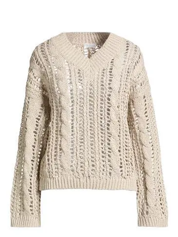 Brunello Cucinelli Sweater In Jute, Cotton, And Polyamide - Beige