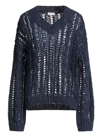 Brunello Cucinelli Sweater In Jute, Cotton, And Polyamide - Navy