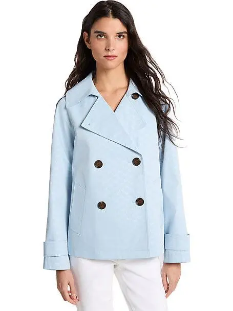 Michael Kors Logo Print Woven Cropped Trench Coat - Blue