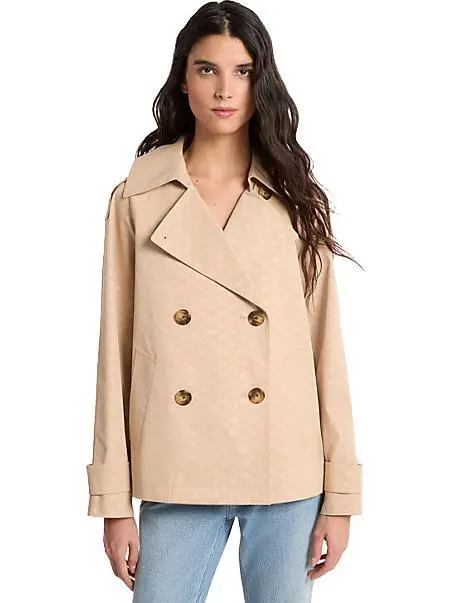 Michael Kors Logo Print Woven Cropped Trench Coat - Natural