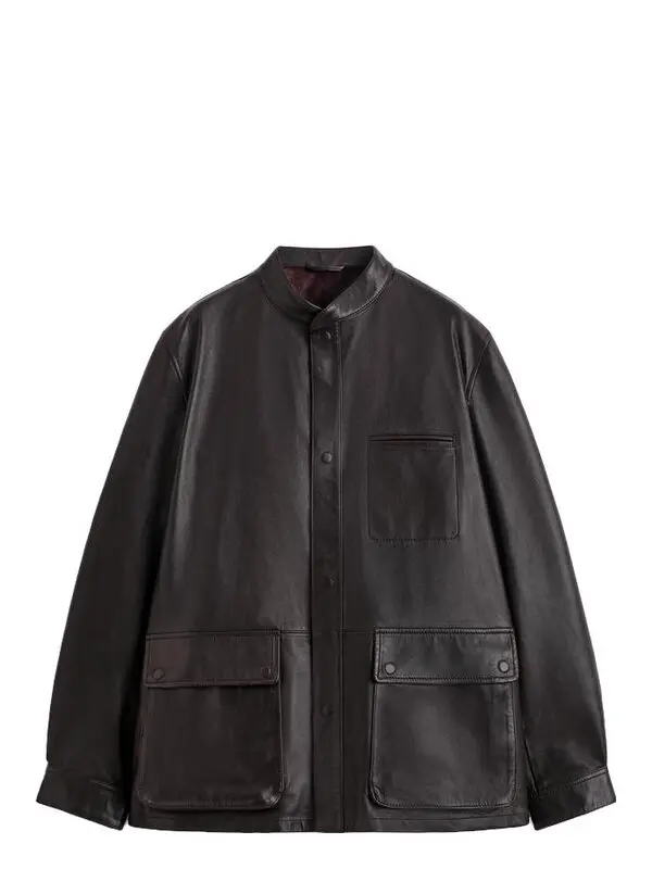Cos Burnished Nappa Leather Jacket - Brown