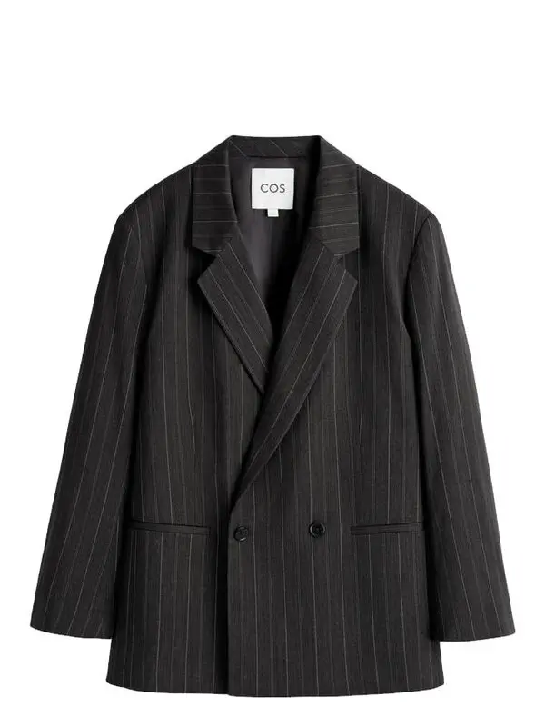 Cos Pinstriped Double-breasted Blazer - Gray