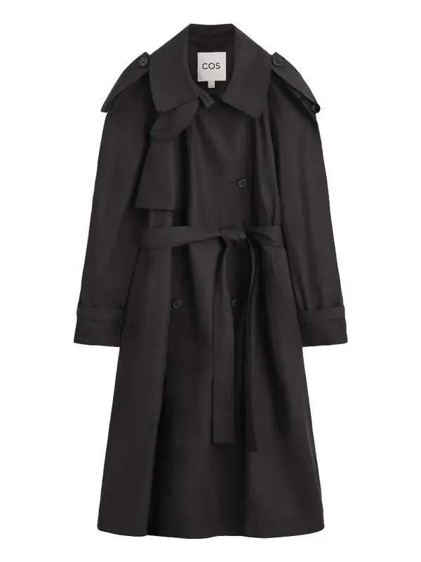 Cos Mock-neck Cotton Trench Coat - Black