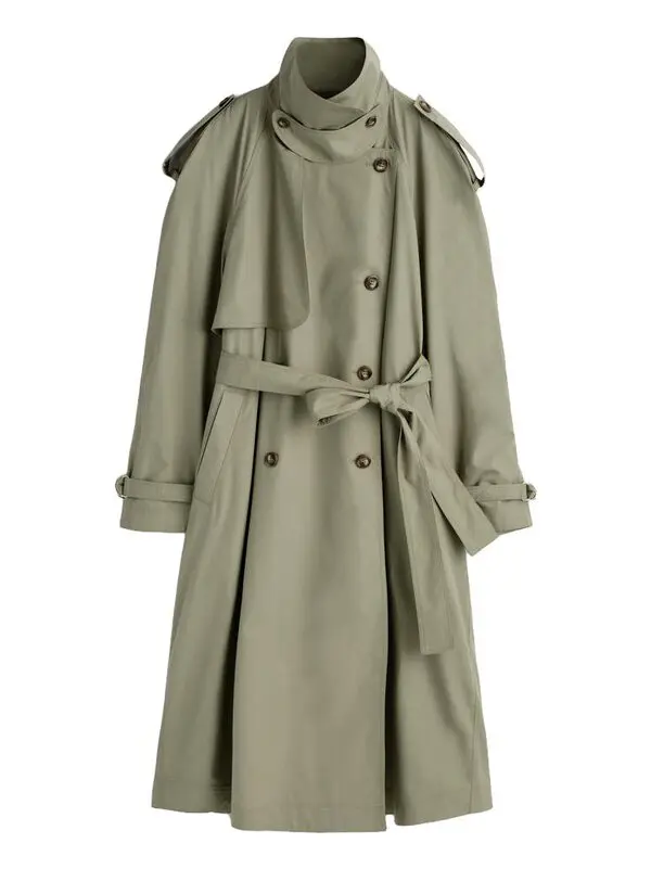 Cos Mock-neck Cotton Trench Coat - Green