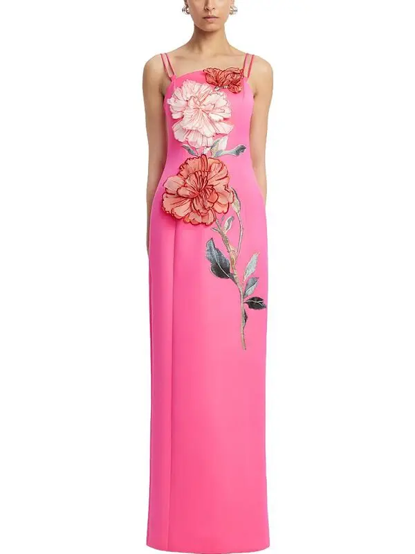 LEO LIN Arianna Applique Floral Maxi Dress - Fuschia