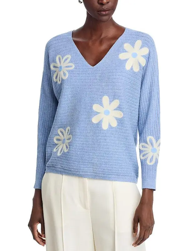 SIONI Floral Embroidered Dolman Sweater - Heather Ashley Blue