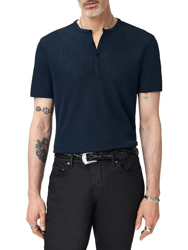 John Varvatos Egon Textured Henley T-shirt - Deep Blue