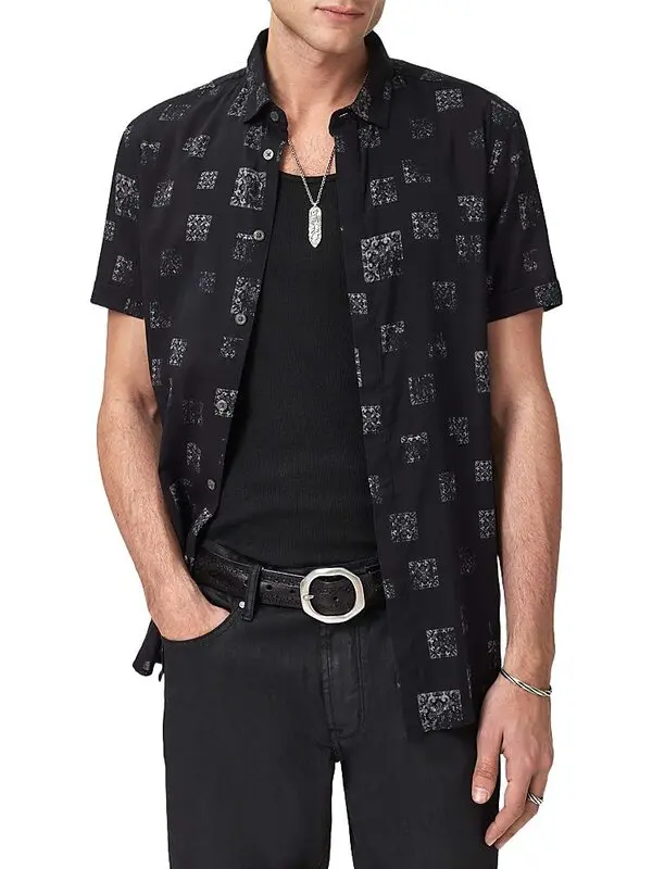 John Varvatos Loren Slim Fit Short Sleeve Shirt - Black