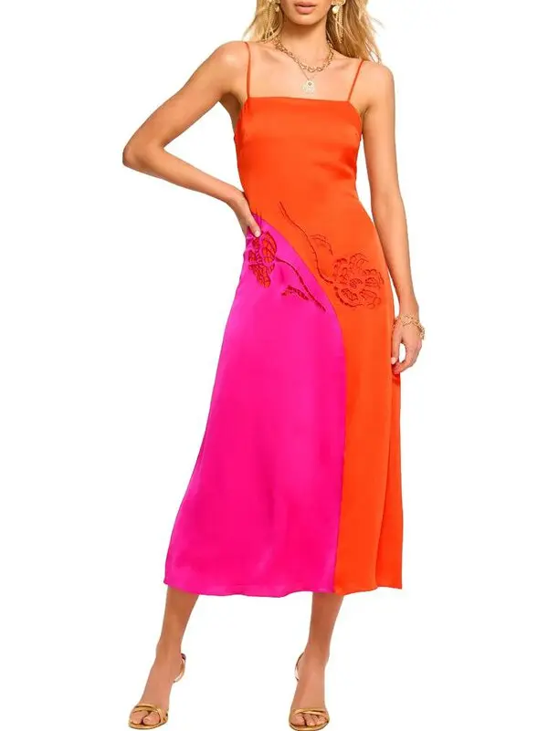 Ramy Brook Jasmine Colorblock Lace Dress - Fiesta Pink/sunset Orange