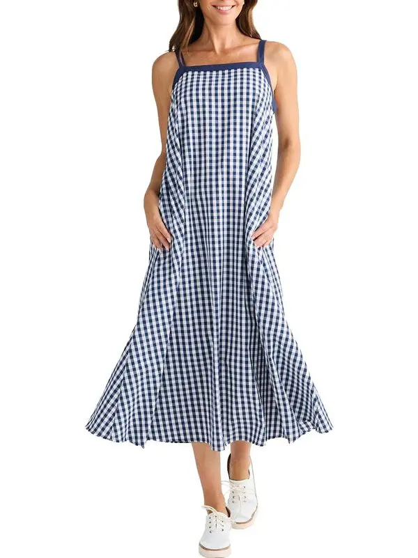 BRAVE+TRUE Erica Gingham A-line Midi Dress - Navy Gingham