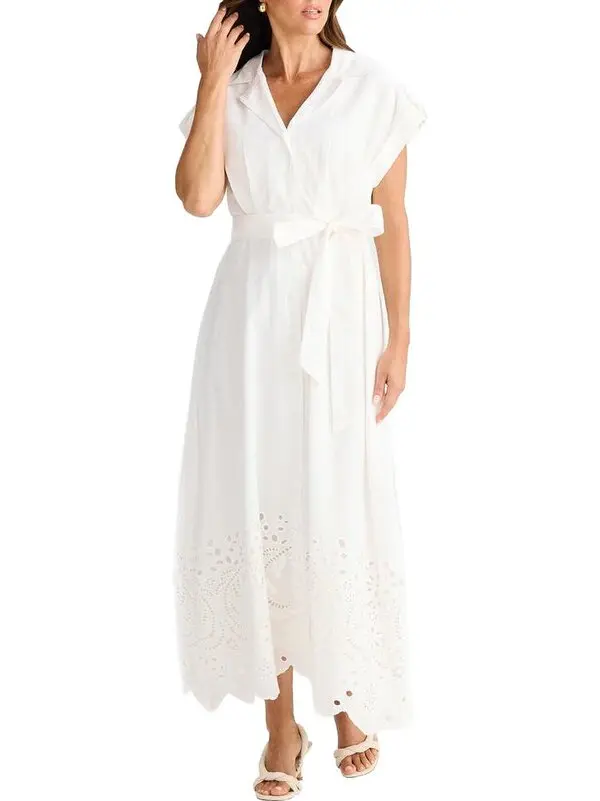 BRAVE+TRUE Cutwork Maxi Shirt Dress - White