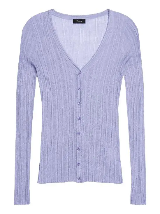 Theory Pointelle Rib Wool-blend Cardigan - Lavender Glow