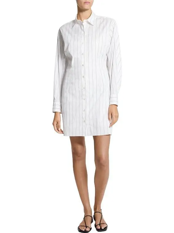 Theory Stripe Cotton Blend Shirt Dress - Lavender Multi - Vvo