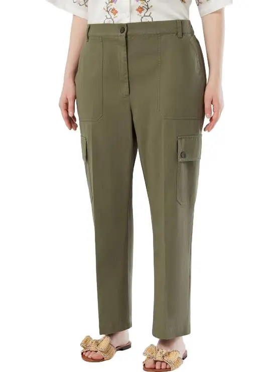 Marina Rinaldi Cotton Cargo Pants - Olive Green