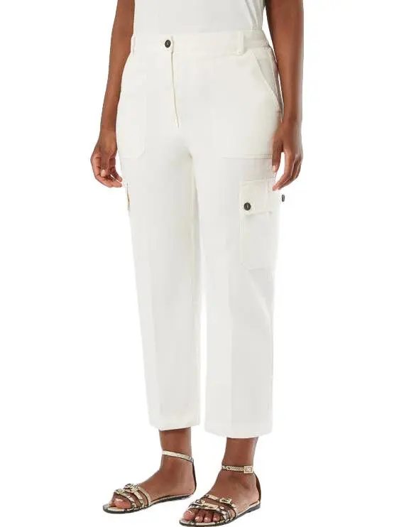 Marina Rinaldi Cotton Crop Cargo Pants - Ivory