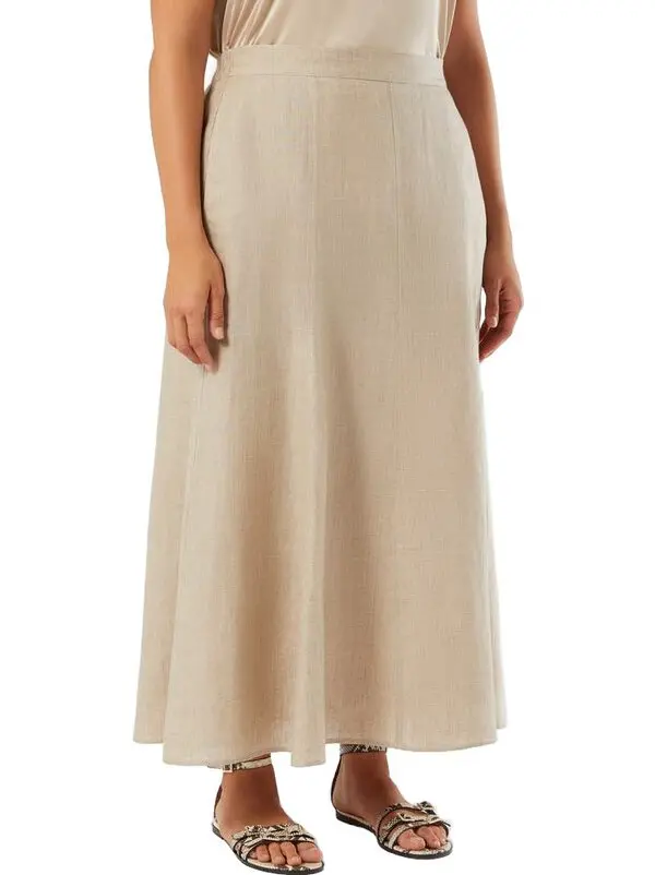 Marina Rinaldi Scamera Flax Linen Midi Skirt - Sand