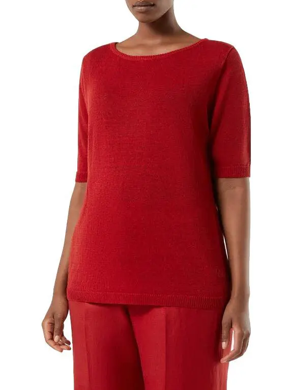 Marina Rinaldi Short Sleeve Linen Blend Sweater - Cherry