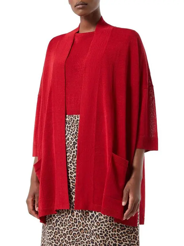 Marina Rinaldi Padana Elbow-sleeve Linen Blend Cardigan - Cherry