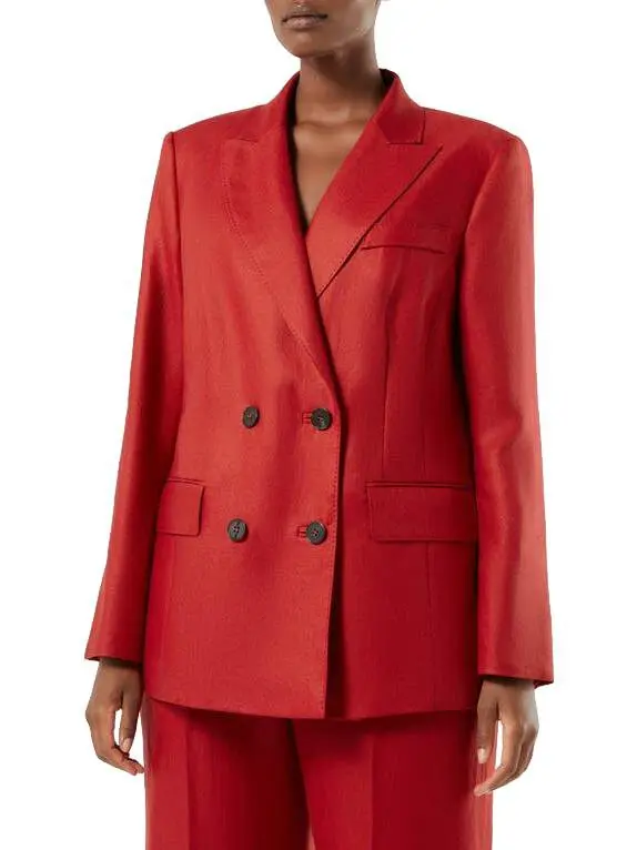 Marina Rinaldi Double-breasted Linen Twill Blazer - Cherry