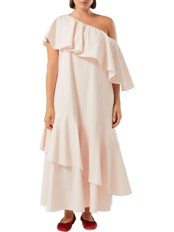 Marina Rinaldi Pioppo Ruffle One-shoulder Maxi Dress - Pink