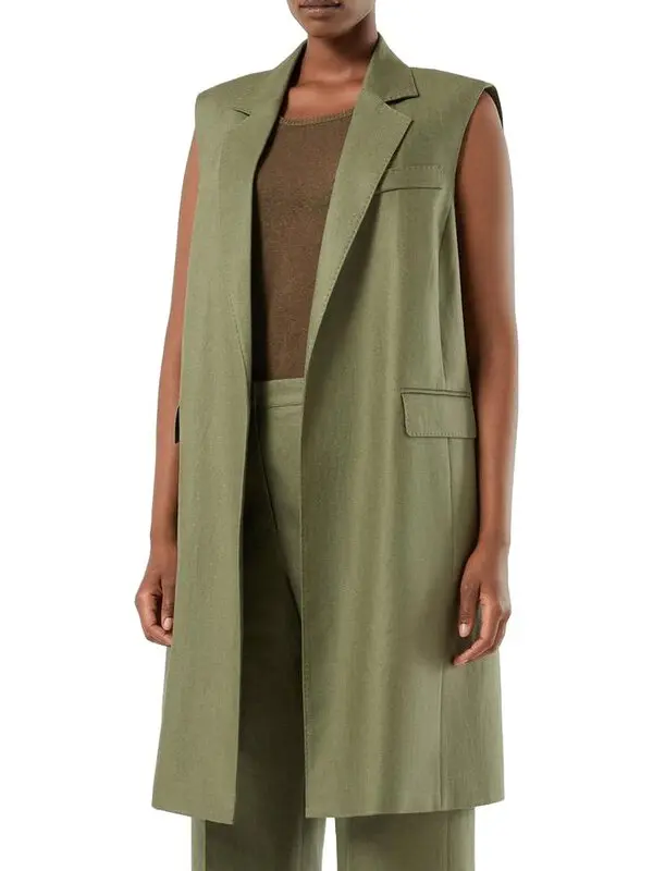 Marina Rinaldi Mallo Long Linen Vest - Olive Green