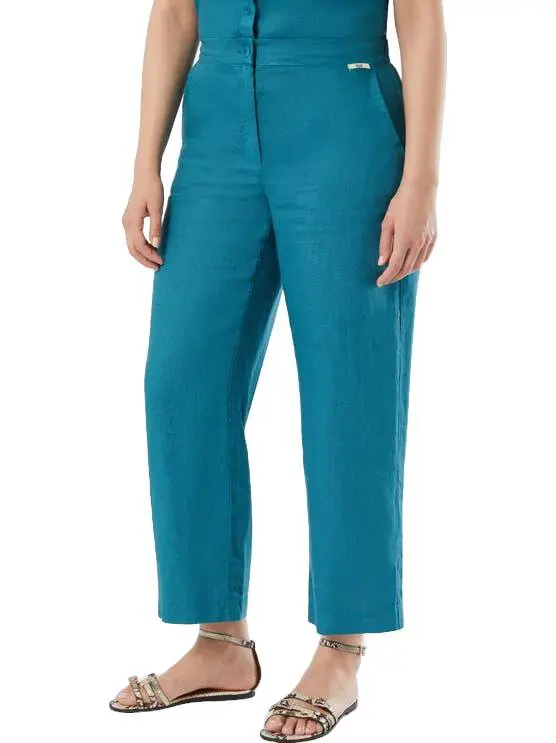 Marina Rinaldi Vorafo Linen Crop Wide Leg Pants - Turquoise