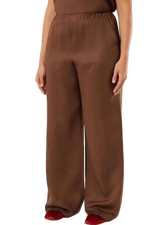 Marina Rinaldi Rocco Linen Wide-leg Pants - Cocoa