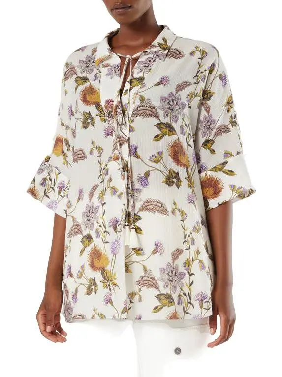Marina Rinaldi Crepe Oversized Short-sleeve Shirt - White