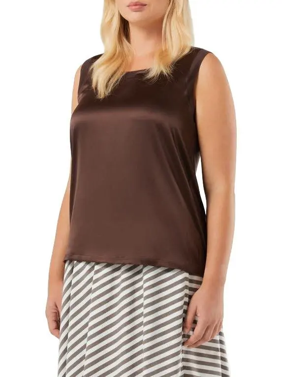 Marina Rinaldi Mrs Donnola Mixed Media Tank - Chocolate