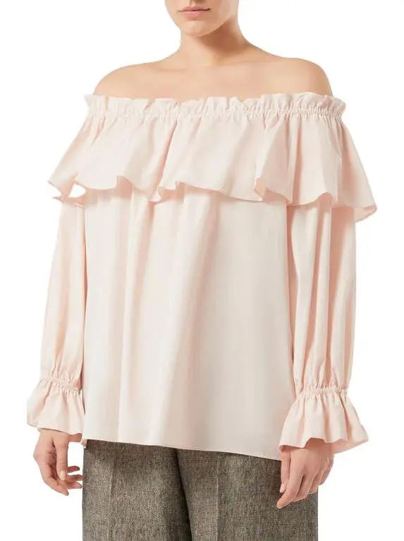 Marina Rinaldi Off-the-shoulder Cotton Top - Pink