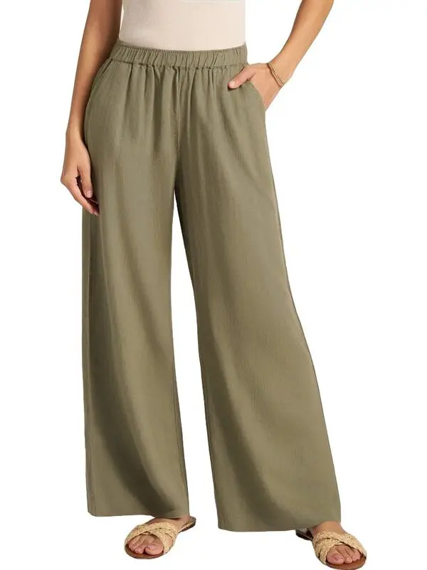 Matty M. Seraphine Wide Leg Linen Blend Pants - Olive