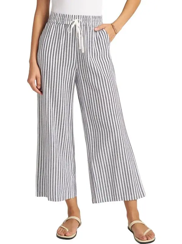 Matty M. Relaxed Stripe Linen Blend Drawstring Pants - Indigo