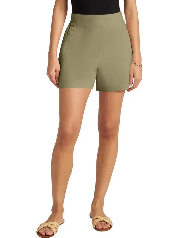 Matty M. High Waist Linen Blend Shorts - Olive
