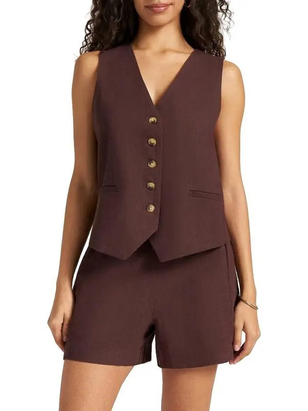 Matty M. Davenport Linen Blend Vest - Chocolate