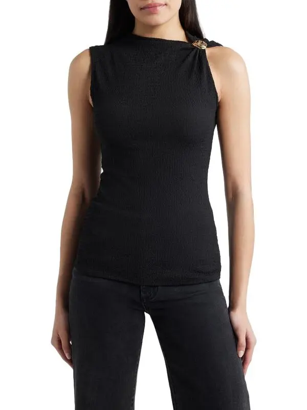 Loveappella Side Twist Sleeveless Top - Black