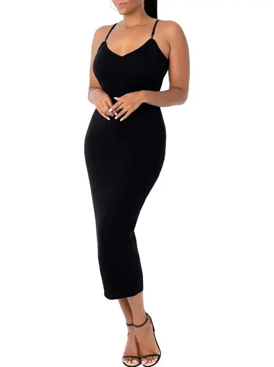 DAI MODA Draya Rib-knit Body-con Sweater Dress - Black