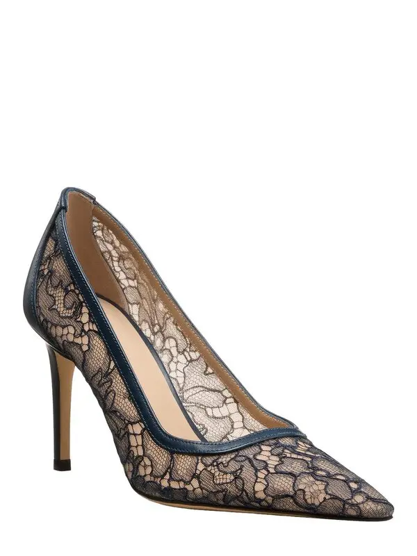 STUART WEITZMAN Power 85 Lace Pointed Toe Pump - Deep Sea Blue/beige