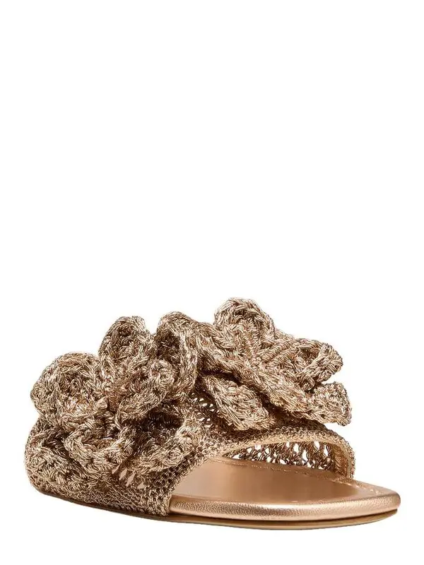 STUART WEITZMAN Lotus Crochet Flower Slide Sandal - Silver/light Gold